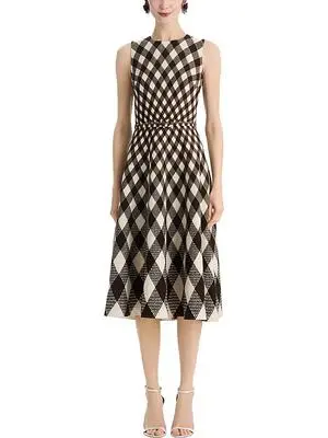 Oscar De La Renta Argyle Degrade Wool Blend Day Dress - Brown/ivory