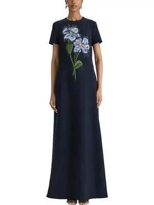 OSCAR DE LA RENTA Oscar De La Renta Short Sleeve Embellished Floral Caftan