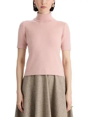 Oscar De La Renta Foldover Turtleneck Short-sleeve Top - Blush