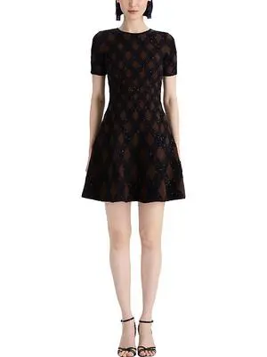 Oscar De La Renta Argyle Knit Fit And Flare Dress - Navy/brown