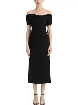 Oscar De La Renta Off-the-shoulder Slubby Tweed Midi Dress - Black