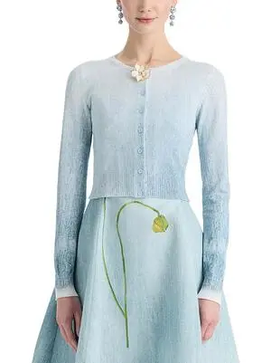 Oscar De La Renta Flower Button Printed Cardigan - Blue
