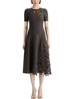 OSCAR DE LA RENTA Oscar De La Renta Lace Trim Knit Midi Dress