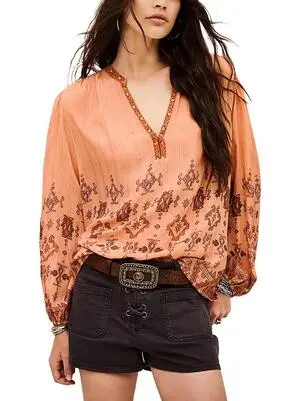 Ba&sh Zato Relaxed Fit V-neck Blouse With Geometric Print - Orange