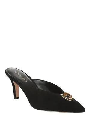 Veronica Beard Rochelle Suede High Heel Mules With Cabochon Embellishment - Black