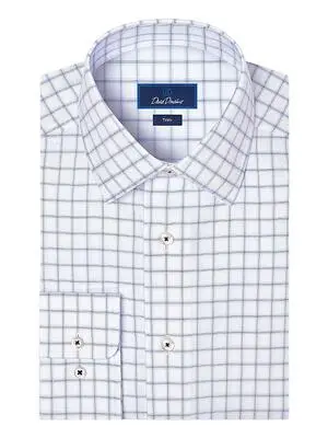 David Donahue Trim Fit Windowpane Cotton Check Dress Shirt - White/ Navy