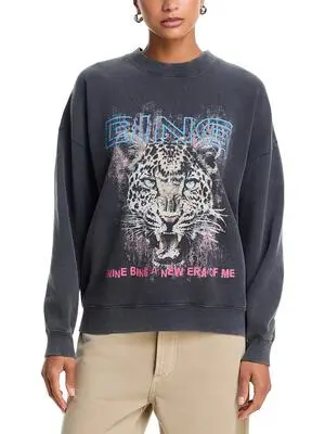 ANINE BING Miles Leopard Graphic Cotton Sweatshirt - Black