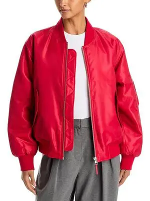 ANINE BING Leon Zip Front Bomber Jacket - Red
