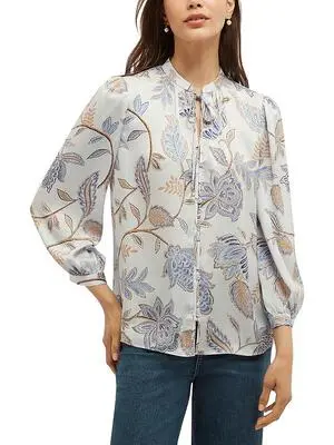 HOBBS LONDON Malia Printed Tie Neck Blouse - Blue Multi