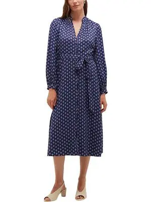 HOBBS LONDON Printed Tie Waist Shirtdress - Blue Multi