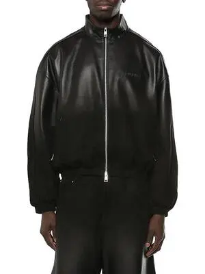 PURPLE BRAND Leather Zip Track Jacket - Black