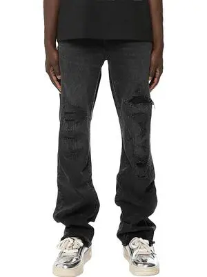 PURPLE BRAND Heavy Destroy Slim Flare Jeans - Black