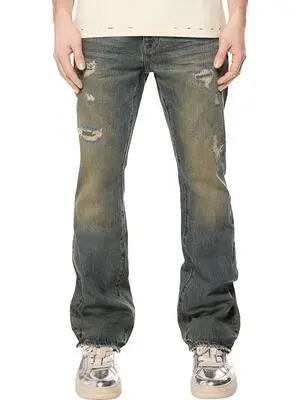 PURPLE BRAND Quilted Destroy Bootcut Jeans - Medium Indigo