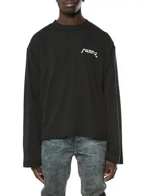 PURPLE BRAND Cropped Screen Print Logo Shirt - Black