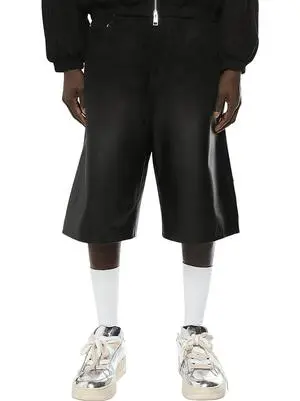 PURPLE BRAND Relaxed 13.5" Leather Track Shorts - Black