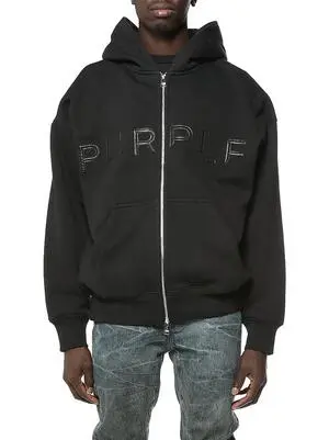 PURPLE BRAND Logo Graphic Fleece Cotton Hoodie - Black
