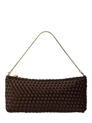 NAGHEDI Gala Woven Satin Chain Clutch - Chocolate