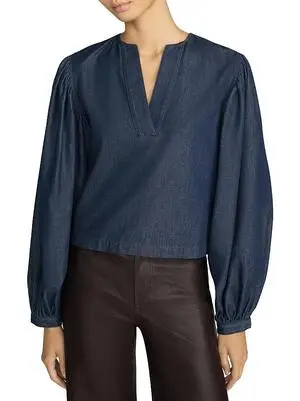 FRAME Poise Split Neck Top - Rinse