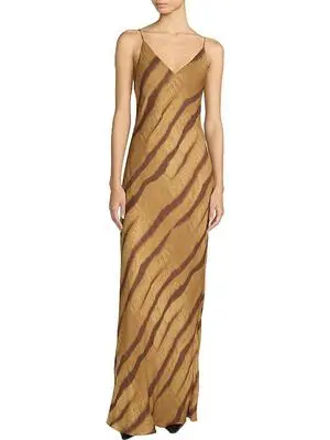 FRAME The Slip Silk Dress Tiger Print Maxi - Light Tiger Multi