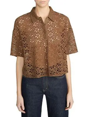 FRAME Downing Eyelet Embroidered Polo Shirt - Moss