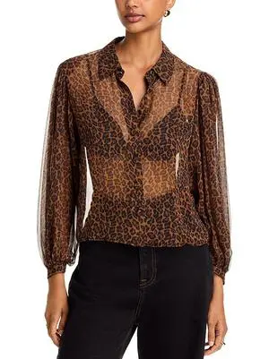FRAME The Silk Prairie Sheer Shirt - Light Leopard Multi