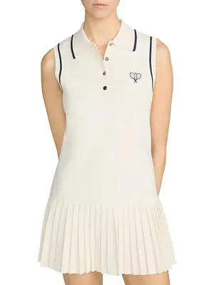 FRAME Tennis Pleated Mini Dress With Racquet Embroidery - Cream Multi