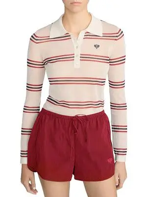 FRAME The Tennis Long Sleeve Polo - Garnet Multi
