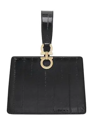 FERRAGAMO Eel Leather Clutch With Gancini Clasp - Black