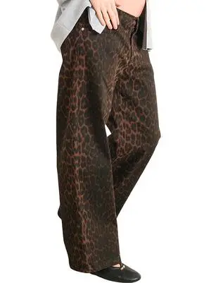 NOM MATERNITY Slouch Underbelly Boyfriend Jeans In Leopard Print