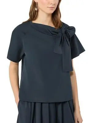 Max Mara Bow Taffeta Top - Navy