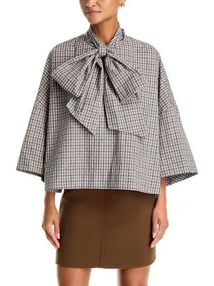 Essentiel Antwerp Plaid Bow Detail Top With Rhinestones - Steele Pulse