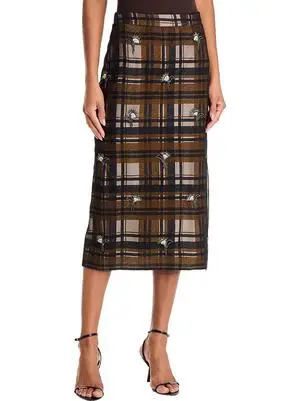 Essentiel Antwerp Embellished Plaid Mesh Skirt - Black