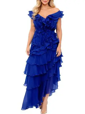 Shani Asymmetrical Tiered Ruffle Gown - Blue