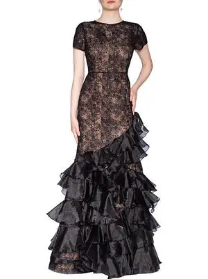 Shani Dramatic Ruffle Gown - Black