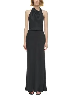 Simkhai Reannon" Draped Halterneck Satin Gown - Black