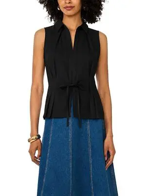 1.State Collared Tie Front Sleeveless Top - Rich Black