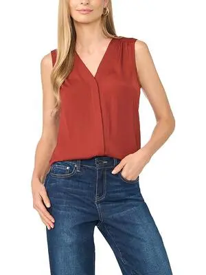 Vince Camuto V-neck Sleeveless Button Front Top - Rust