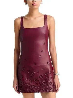 Simkhai Talen Floral Leather Mini Dress - Fig