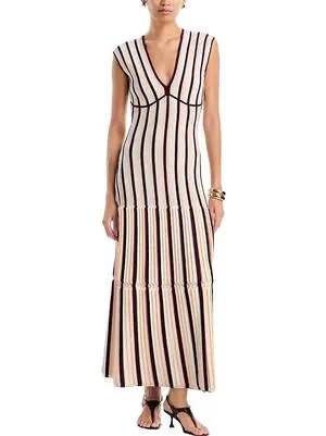 Simkhai Lianne V Neck Knit Midi Dress - Fig Multi