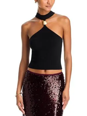 Simkhai Renlen Sleeveless Merino Wool Halter Top With Metal Detail - Black