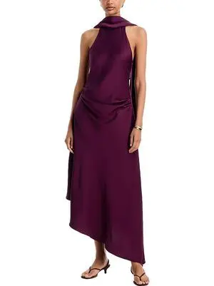 Simkhai Monica Satin Halterneck Midi Dress - Fig