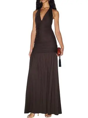 REFORMATION Hugo Ruched Knit Maxi Dress - Mole