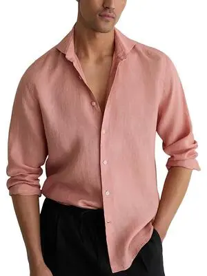 REISS Long Sleeve Linen Shirt - Watermelon
