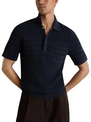REISS Falklands Slim Fit Concealed Half Zip Polo Shirt - Navy