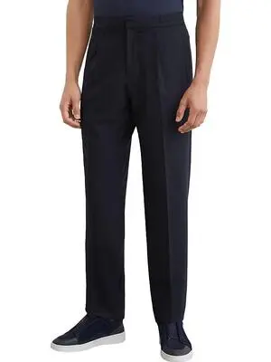 REISS Sidney Striped Pleated Tapered Trousers - Navy
