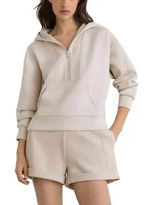 REISS Lockie Half Zip Hoodie - Stone Neutral