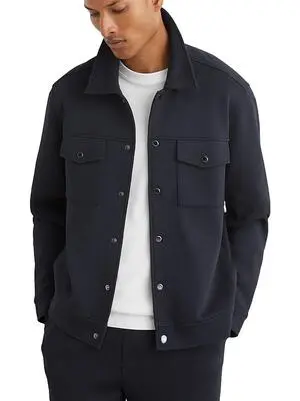 REISS Thom Twin Pocket Interlock Overshirt - Navy