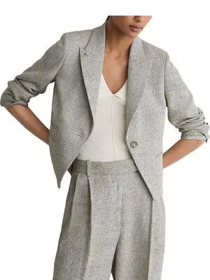 REISS Petite Ezra Cropped Blazer - Neutral