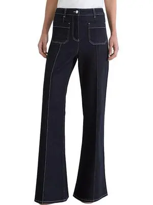 REISS Petite Patch Pocket High Rise Flare Leg Jeans - Indigo Blue