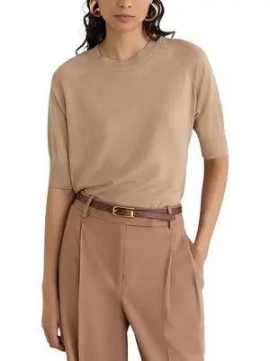 REISS Suzzie Merino Wool Tee - Neutral